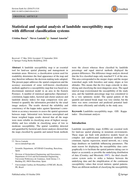 Statistical And Spatial Analysis Of Landslide Susceptibility Pdf Spearmans Rank Correlation