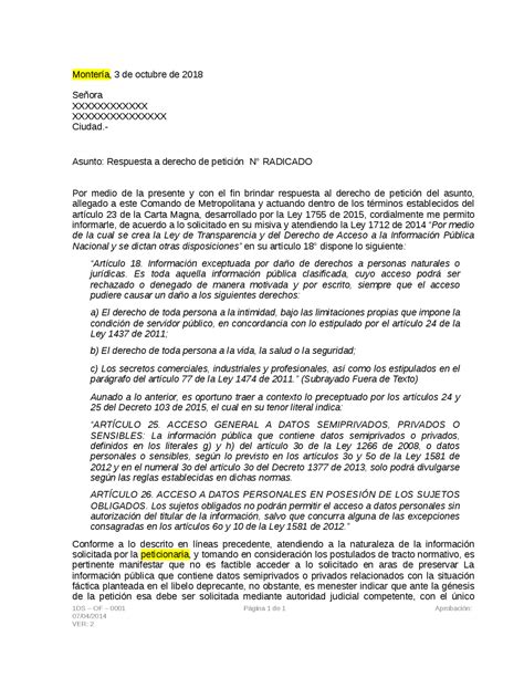 Total 39 Imagen Modelo De Respuesta De Derecho De Peticion Abzlocal Mx