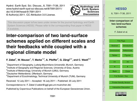 Pdf Inter Comparison Of Two Land Surface Models Applied At Different