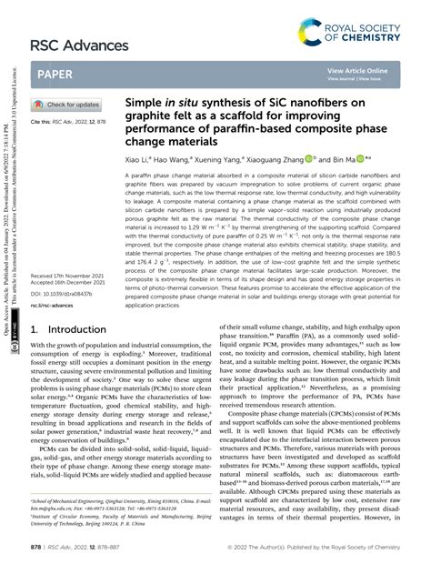 Pdf Simple In Situ Synthesis Of Sic Nanofibers On Graphite Felt As A Scaffold For Improving