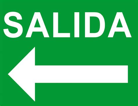 señal de salida flecha a la izquierda fondo verde letras blancas