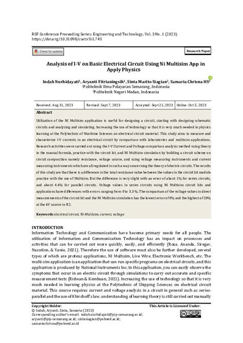 Pdf I V Analysis Of Circuits Using Ni Multisim