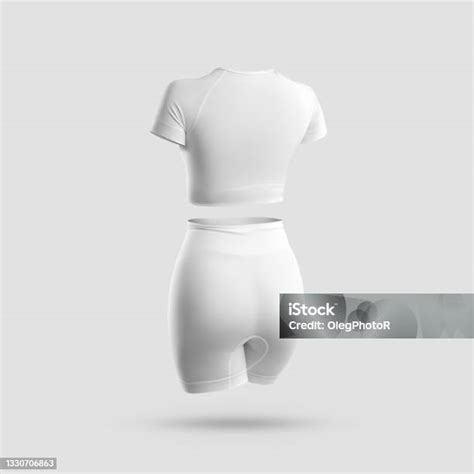 흰색 압축 스포츠웨어 3d 렌더링 크롭 탑 티셔츠 하이 웨이스트 쇼츠 매끄러운 자전거의 모형 0명에 대한 스톡 사진 및 기타