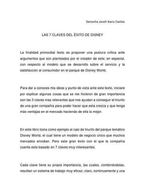 Las 7 Claves Del Exito De Disney Samantha Ibarra Pdf Business