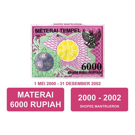 Jual Materai 6000 Tahun 2000 2002 Meterai Tempel 6 Ribu 6 000 Enam Ribu