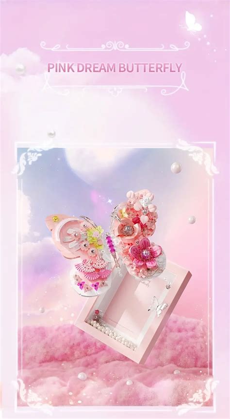 567 יחידות מסגרת תמונה של כוכב וירח פרפר וערפל ורוד חלום פרפר בלוקים לבנים פרח בוקה ורודה מתנת