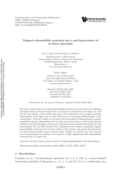 Pdf Trapped Submanifolds Contained Into A Null Hypersurface Of De Sitter Spacetime