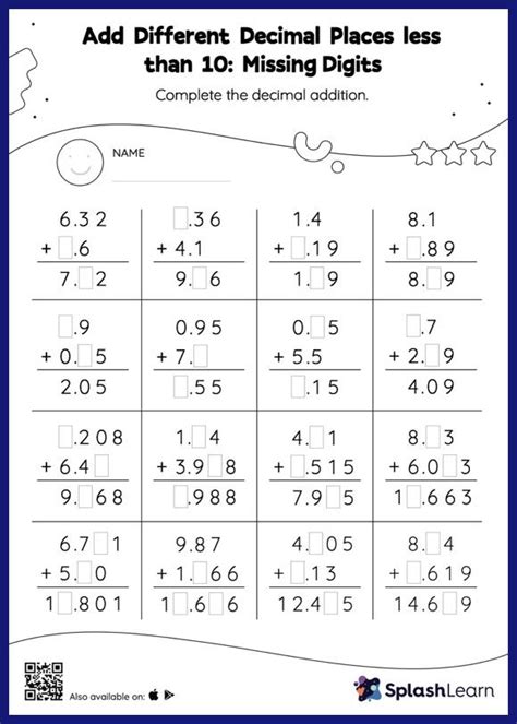 add different decimal places less than 10 missing digits math