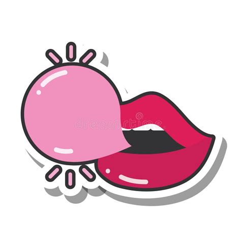 Pop Art Mouth With Bubble Gum Cartoon Stock Vector Illustration Of