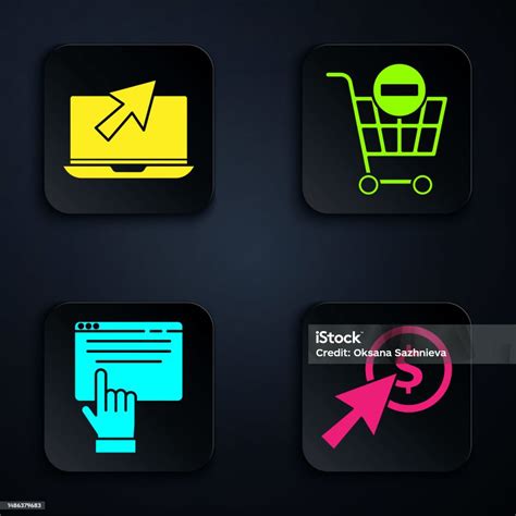 set cursor and coin laptop and cursor online shopping on screen and