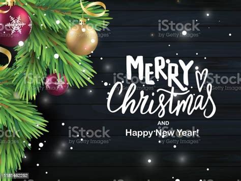 Ilustración De Feliz Navidad Tarjeta De Texto De Letras A Mano Rama De