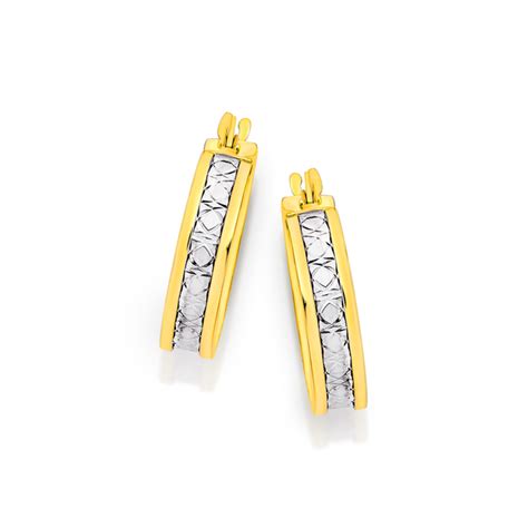 9ct Two Tone Diamond Cut Hoops Pascoes