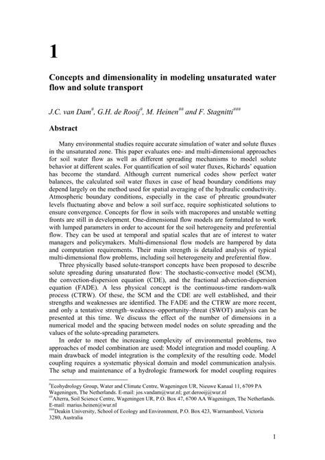 Pdf Concepts And Dimensionality In Modeling Unsaturated Water Flow And Solute Transport