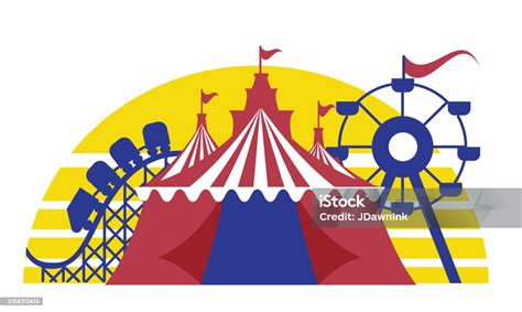 흰색 배경에 카니발 텐트 관람차 롤러 코스터 및 태양이 있는 다채로운 주 박람회 디자인 Carnival에 대한 스톡 벡터 아트 및 기타 이미지 Carnival 농업