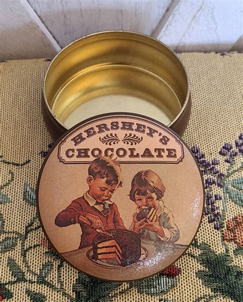 vintage small round metal hersheys chocolate tin etsy