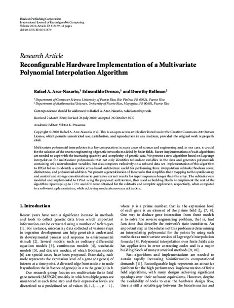 Pdf Reconfigurable Hardware Implementation Of A Multivariate