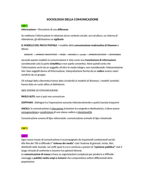 Riassunto Sociologia Della Comunicazione Docsity