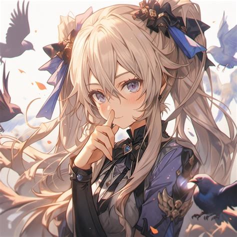 Premium Photo Anime Girl With Long Blonde Hair And Blue Eyes Standing