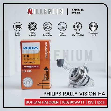 Jual Bohlam Halogen PHILIPS Lampu Utama Mobil H4 Rally Vision 100 90W