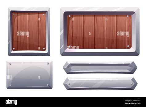 Set Metal Steel Frames Iron Panel Silver Border With Wood Game Menu