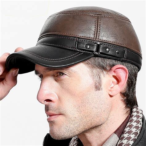 Middle Aged Mens Leather Cap Adult Patchwork Pu A Vicedeal