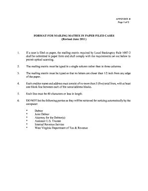 Example Creditor Matrix Template Fill Online Printable Fillable Blank PdfFiller