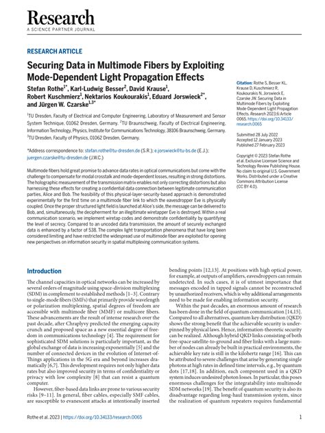 pdf securing data in multimode fibres by exploiting mode dependent