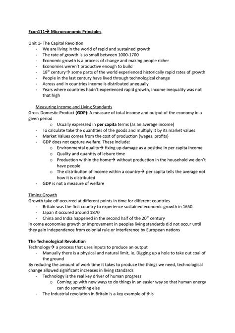 Microeconomics Lecture Notes Descriptive Notes Econ111 Microeconomic Principles Unit 1 The