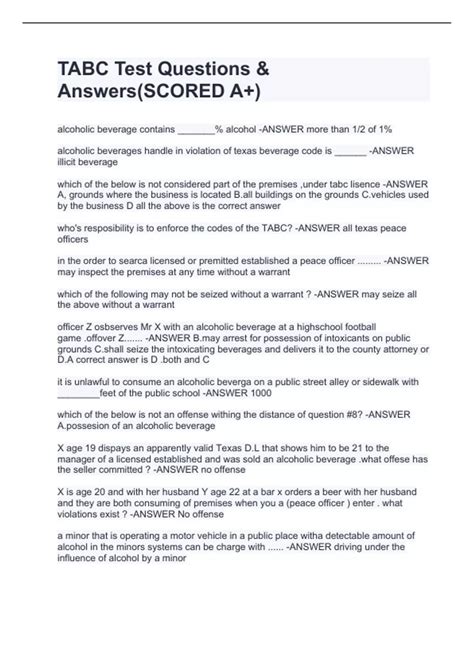 TABC Test Questions Answers SCORED A TABC Stuvia UK