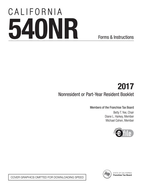 2017 California 540nr Nonresident Or Part Year Resident Booklet Forms