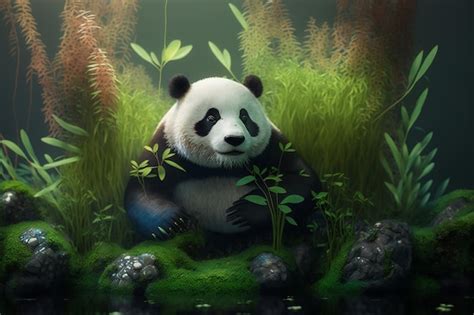 Premium Ai Image Alta Realistic Forest Spawning Pandas With Grass
