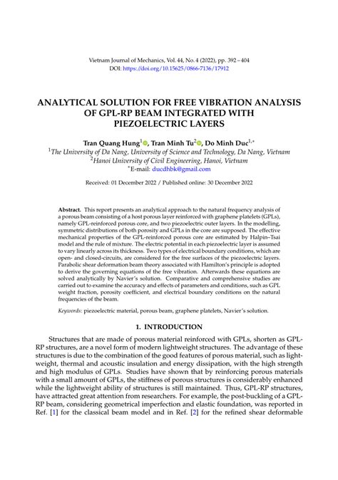 Pdf Analytical Solution For Free Vibration Analysis Of Gpl Rp Beam