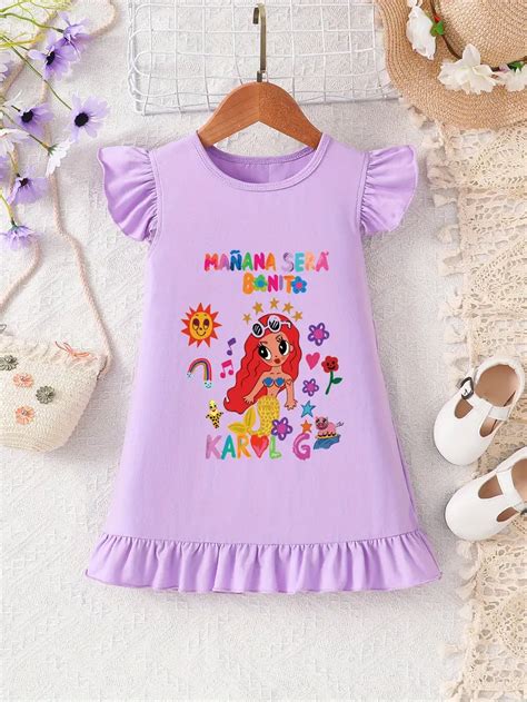 내일은 아름답겠어 만화 인어 그래픽 프린트 봄 여름을 위한 아기 소녀들을 위한 캐주얼하고 편안한 러플 트림 Temu