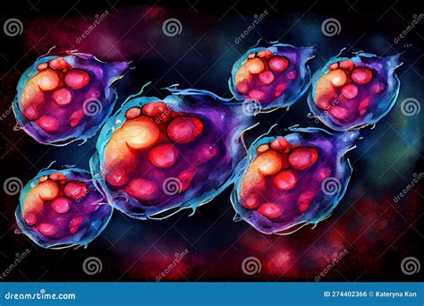 Human Cells Under Microscope Generative Ai Illustration Stock