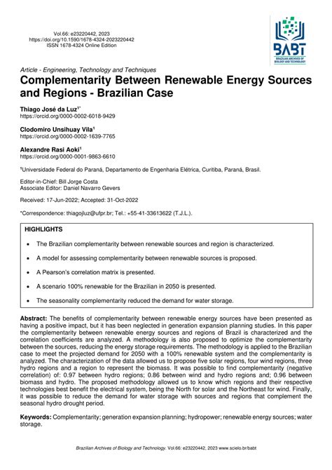 Pdf Complementarity Between Renewable Energy Sources And Regions Brazilian Case