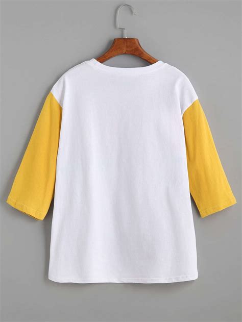 Color Block Letter Print T Shirt Sheinsheinside