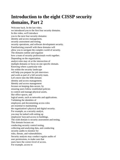 05 Introduction To The Eight Cissp Security Domains Part 2 Pdf