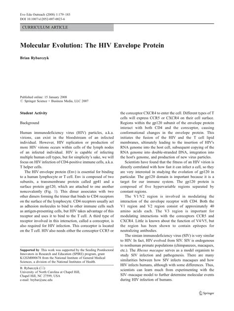 Pdf Molecular Evolution The Hiv Envelope Protein