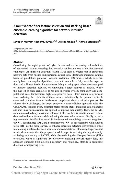A Multivariate Filter Feature Selection And Stacking Based Ensemble Learning Algorithm For
