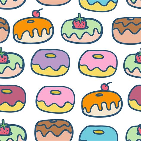 Premium Vector Hand Drawn Cute Colorful Donuts Doodle Cartoon
