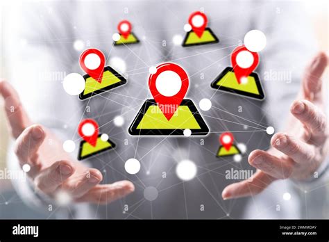 Navigation System Concept Above The Hands Of A Man In Background Stock Photo Alamy