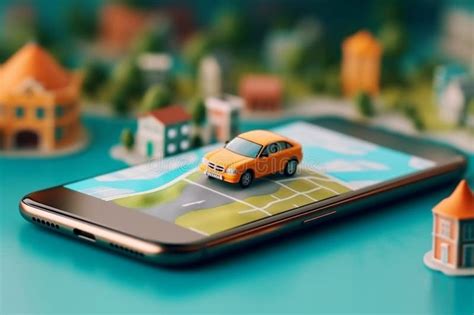 Travel Mobile Gps Map Car Location Point Phone Direction Navigation Generative Ai Stock