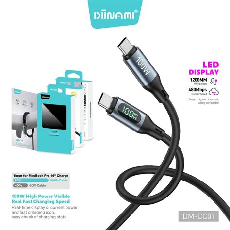 Jual Cable Kabel Data HP Dan Laptop 100W Type C To Type C With LED Indicator DIINAMI CC01