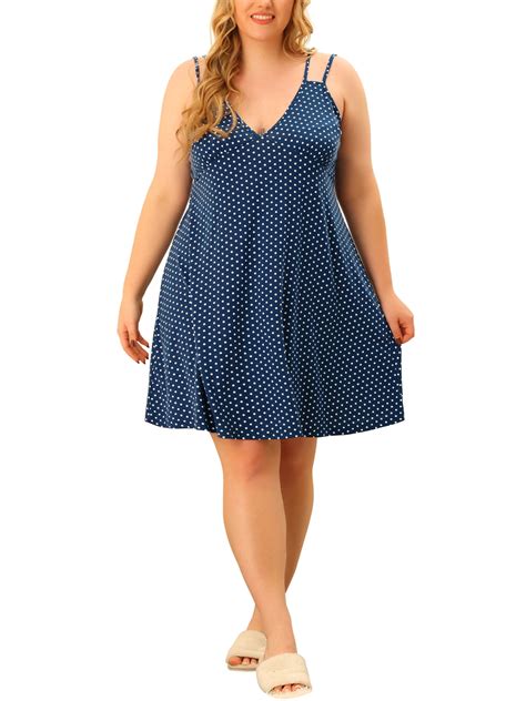 Agnes Orinda Plus Size Sleep Dress For Women Cami Deep V Knit Polka