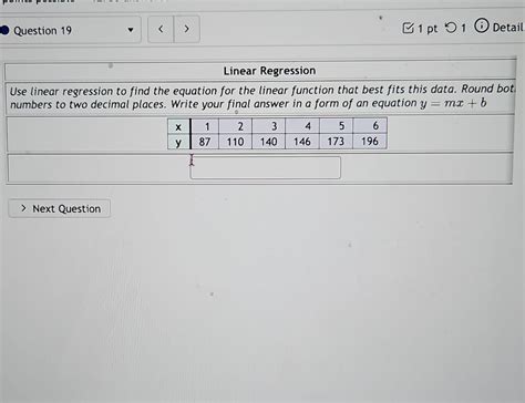 solved use linear regression to find the equation for the
