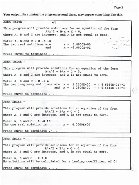 Solved Name Due Date Assignment Solutions To The Quadratic