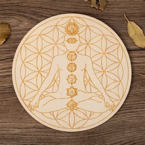 Spiritual Wooden Crystal Grid Flower Of Life Chakra Grid Crystal