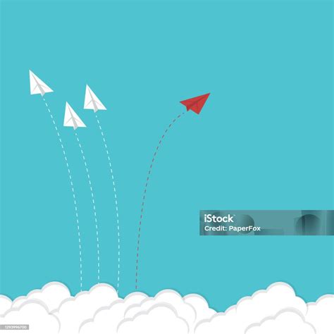 다른 개념을 생각합니다 빨간색 비행기 는 방향을 변경합니다 새로운 아이디어 변화 추세 용기 창의적인 솔루션 혁신 및 독특한 방법 개념 개념에 대한 스톡 벡터 아트 및 기타