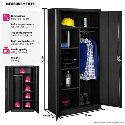 Filing Cabinet Locker With 6 Shelf Compartments Clothes Rail 2 Wing