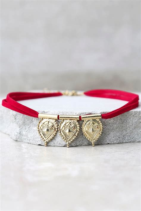 Cool Gold And Red Necklace Choker Necklace 1900 Lulus
